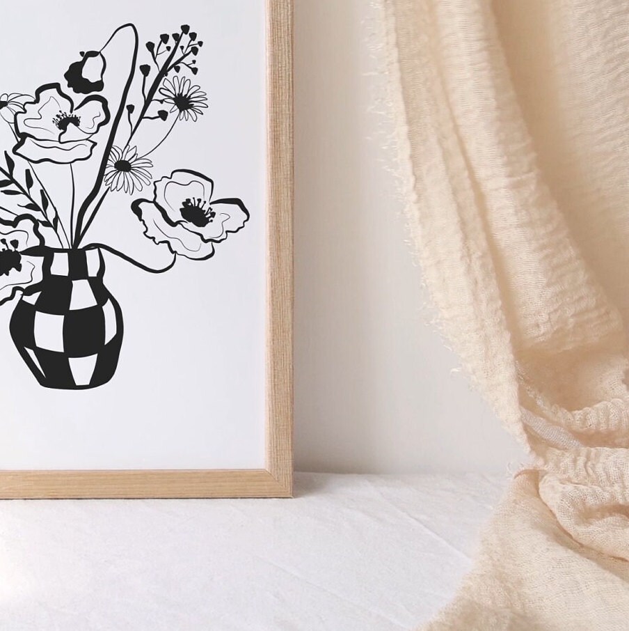 Abstract Flower Pot Art Print Modern Floral Line Drawing - Etsy