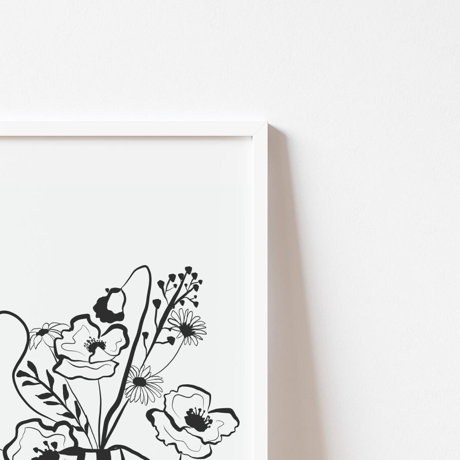 Abstract Flower Pot Art Print Modern Floral Line Drawing - Etsy