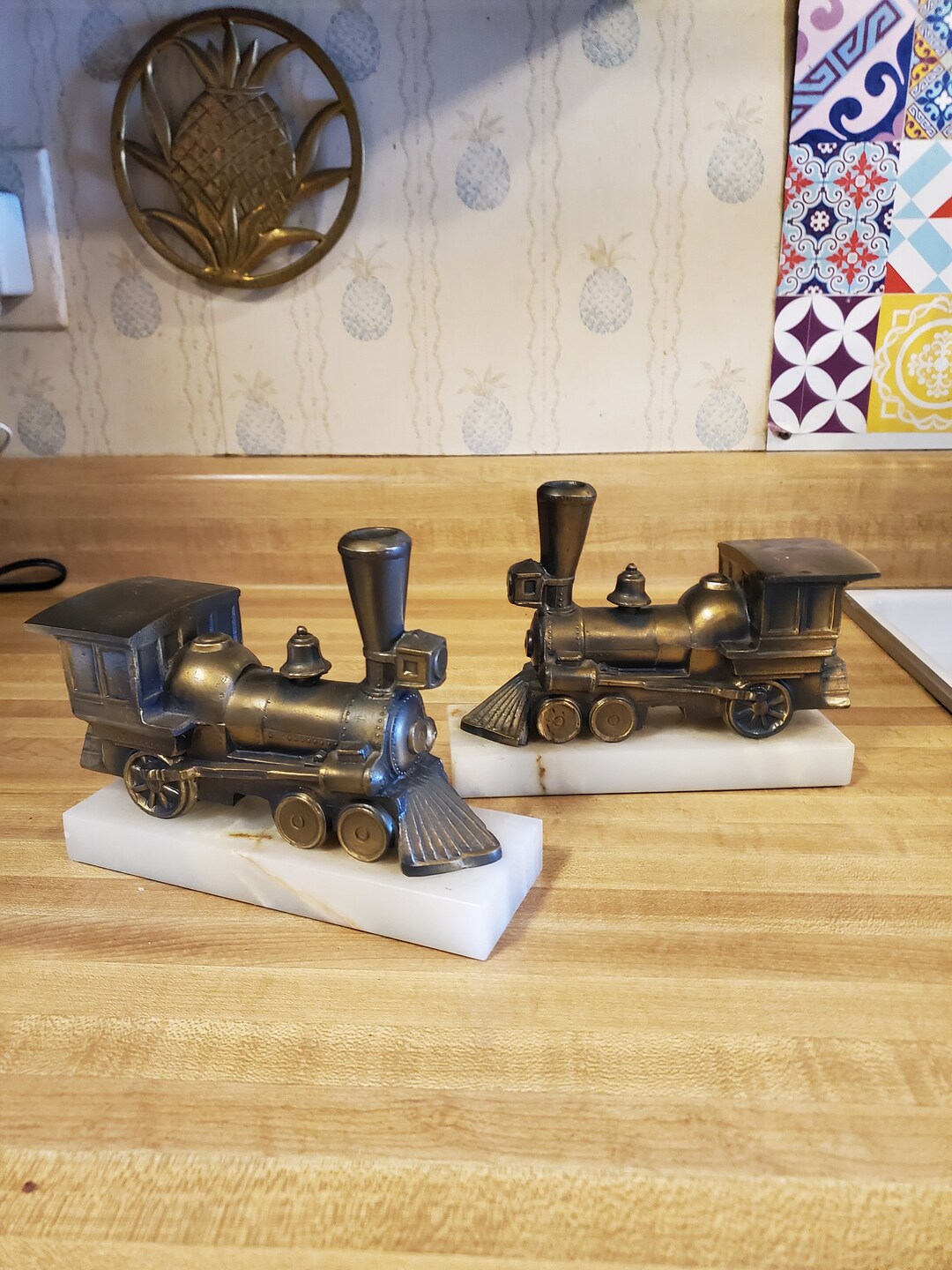 Brass Steam Engines on Marble Bookends - Etsy