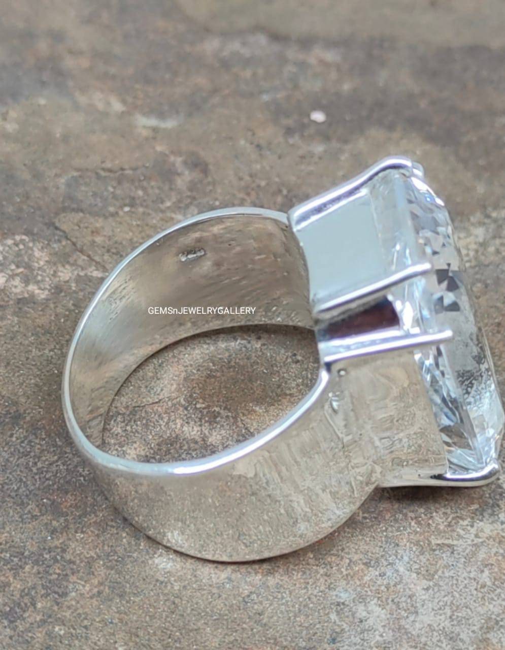 Very Large Natural Crystal Quartz Ring, Solid Silver, 1829MM Cushion ...
