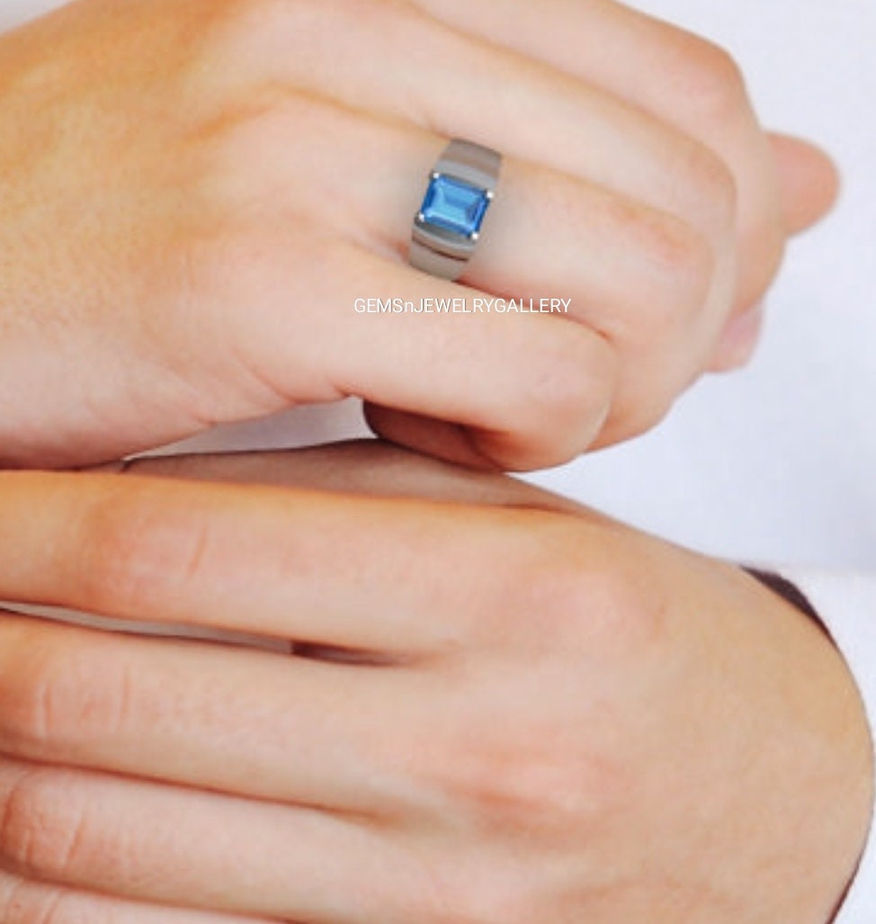 Genuine Baby Swiss Blue Topaz Ring, Emerald Cut Gem Ring,blue Gemstone ...