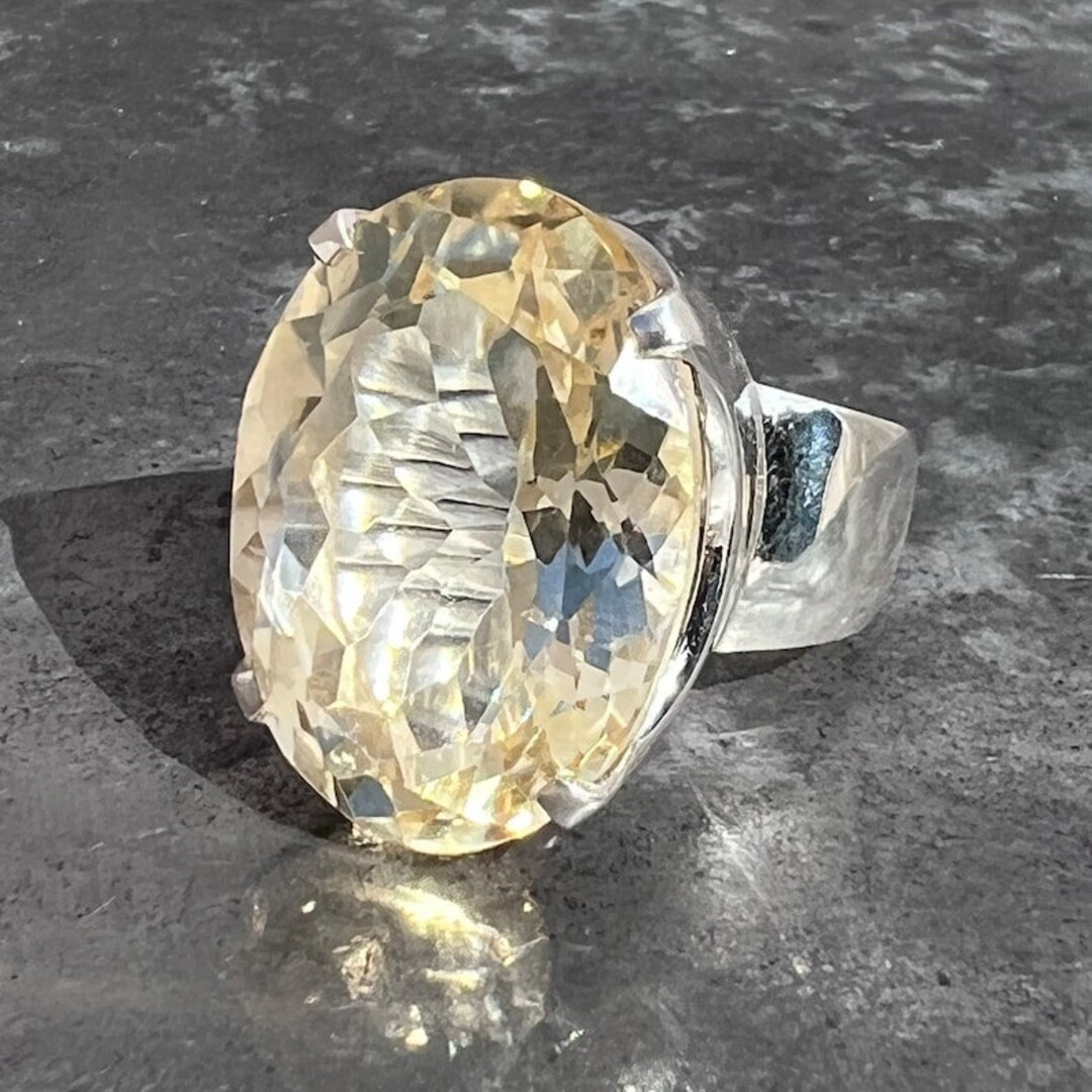 Heavy Silver Huge Natural Citrine Ring, Solid Silver, 1621MM Oval Cut ...