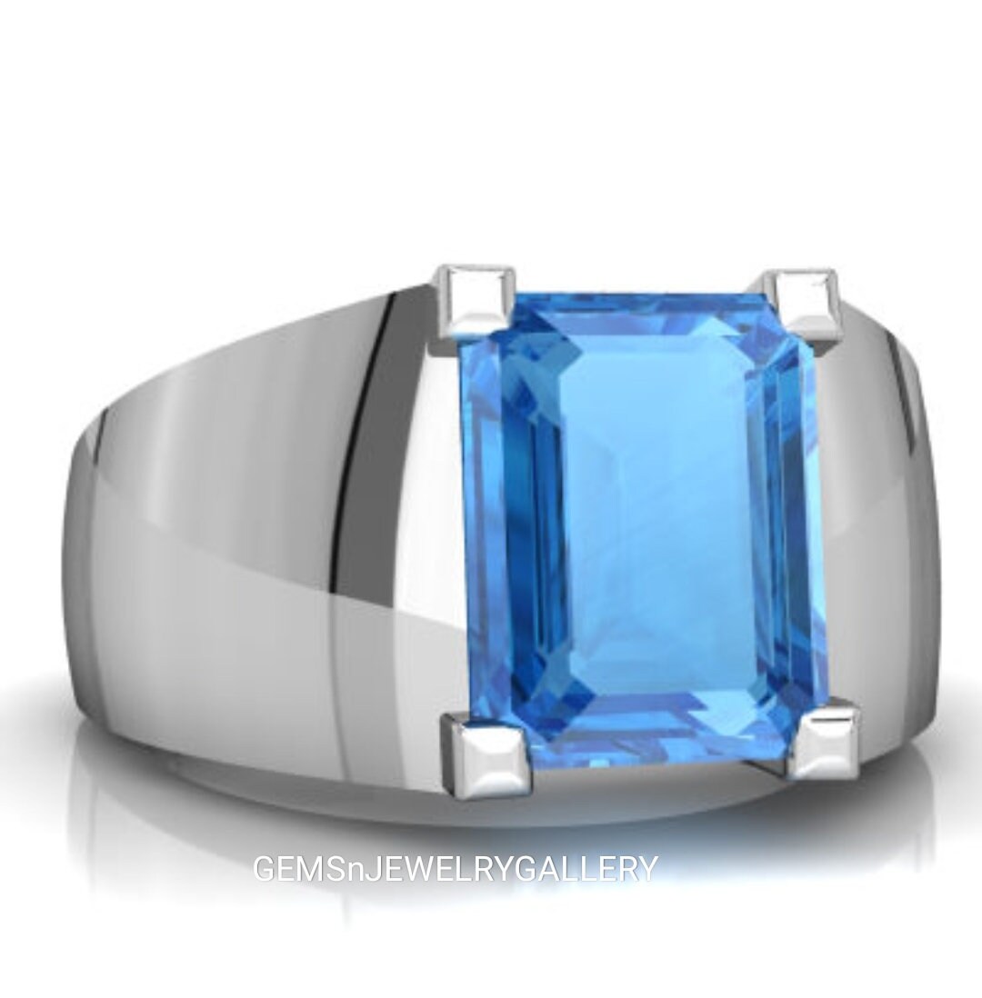 Genuine Baby Swiss Blue Topaz Ring, Emerald Cut Gem Ring,blue Gemstone ...