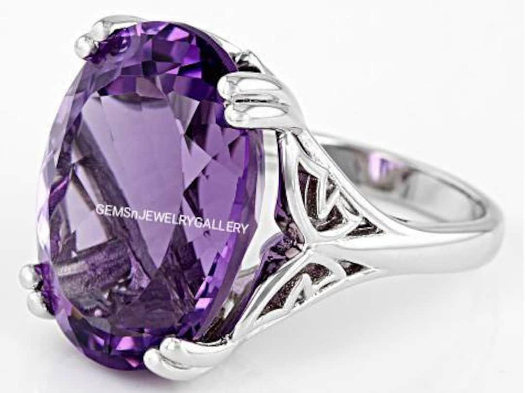 Very Large Natural Amethyst Ring, Solid Silver, 15×20MM Oval Cut ...