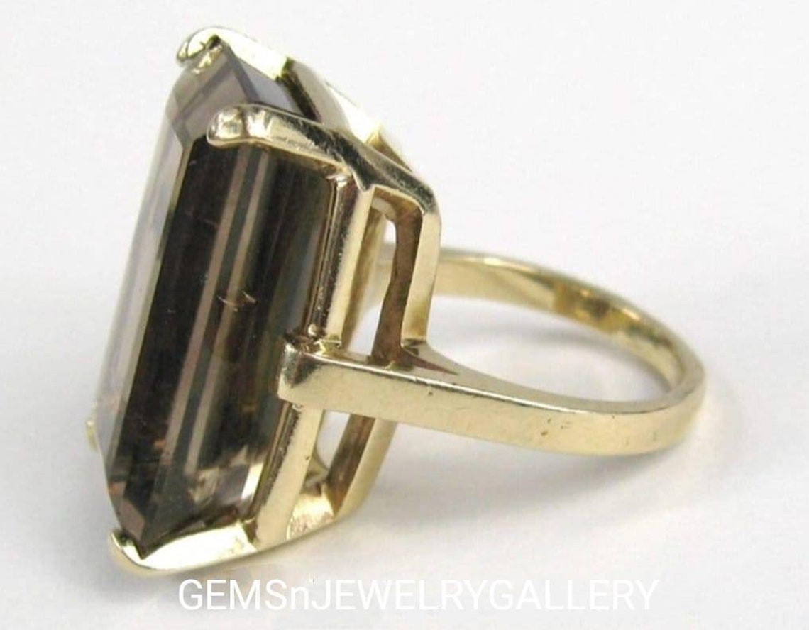 Very Large Natural Smokey Quartz Ring, Solid Silver, 15×20MM Emerald ...