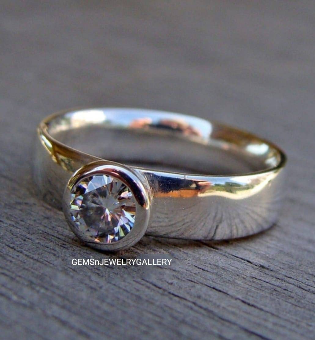 Natural Moissanite Ring, Solid Silver Ring, 77MM Round Cut Gemstone ...