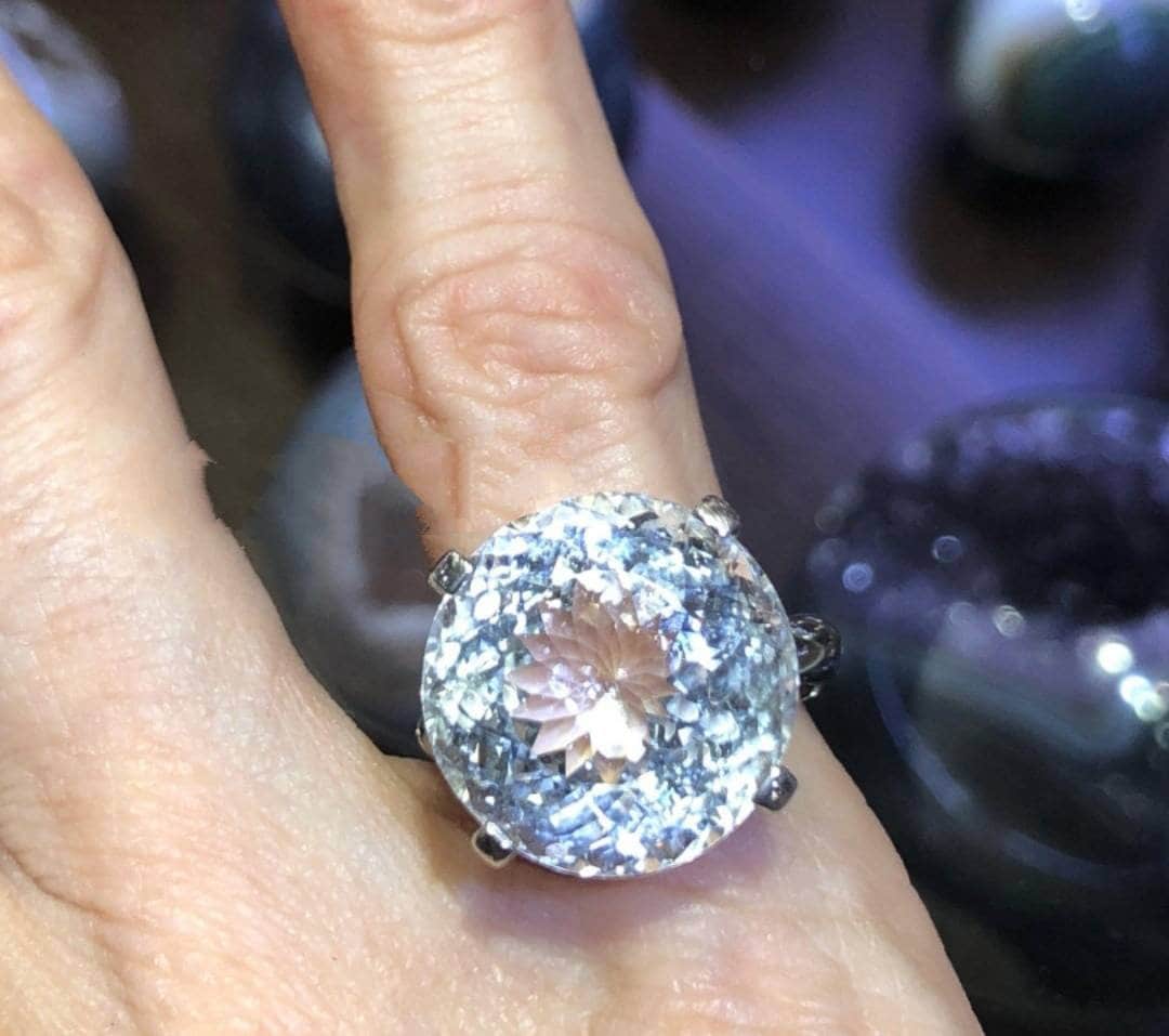 Large Natural Crystal Quartz Ring Solid Silver 1616MM Round - Etsy