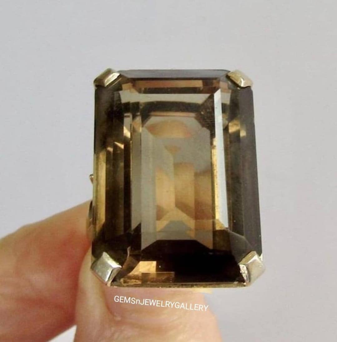 Very Large Natural Smokey Quartz Ring, Solid Silver, 15×20MM Emerald ...