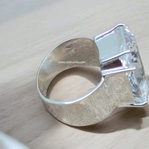 Very Large Natural Crystal Quartz Ring, Solid Silver, 18×29MM Cushion ...