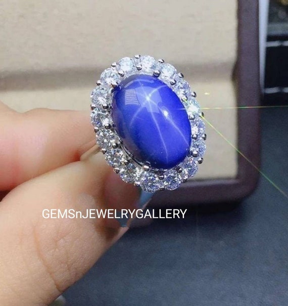 Amazing Blue Star Sapphire Ring Solid Silver 1014MM Oval - Etsy