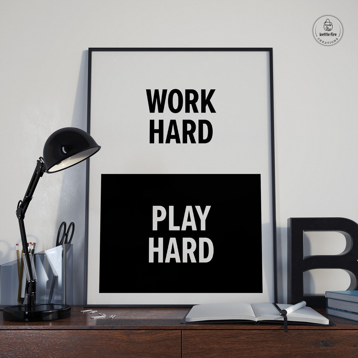 Work Hard Play Hard Digital Print, Printable Artwork, Home Office Dorm ...
