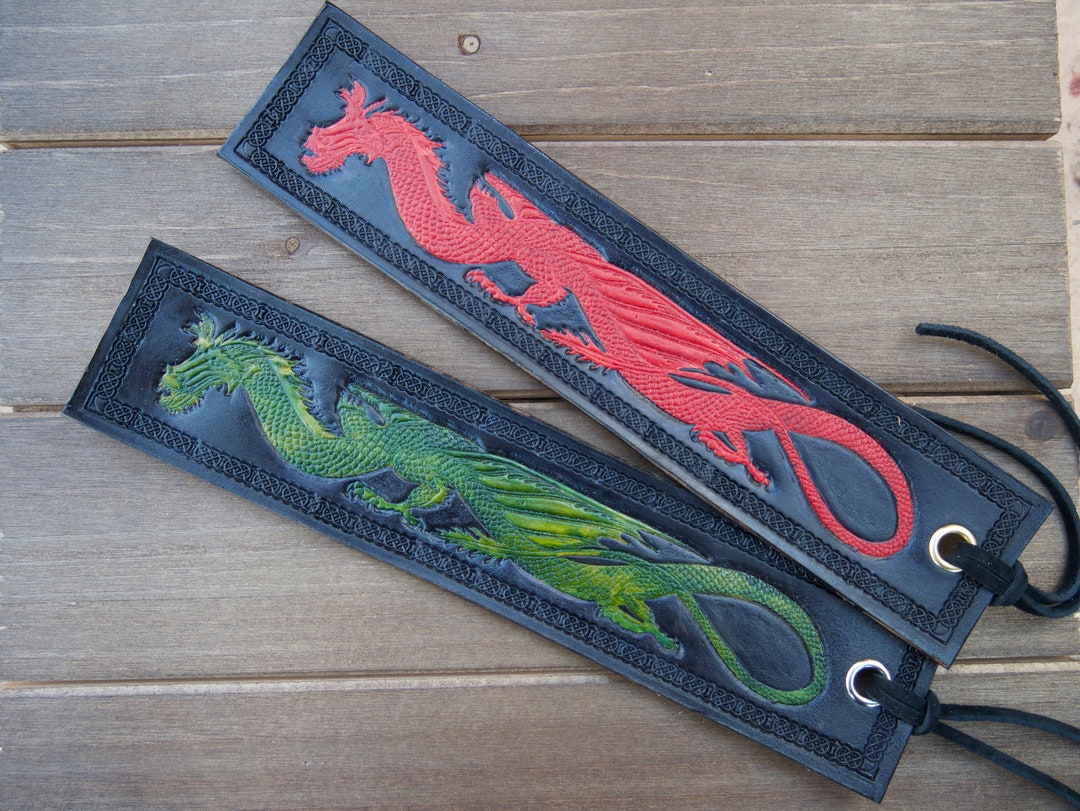 Handmade Leather Bookmarks, Medieval Dragons, Red, Green - Etsy