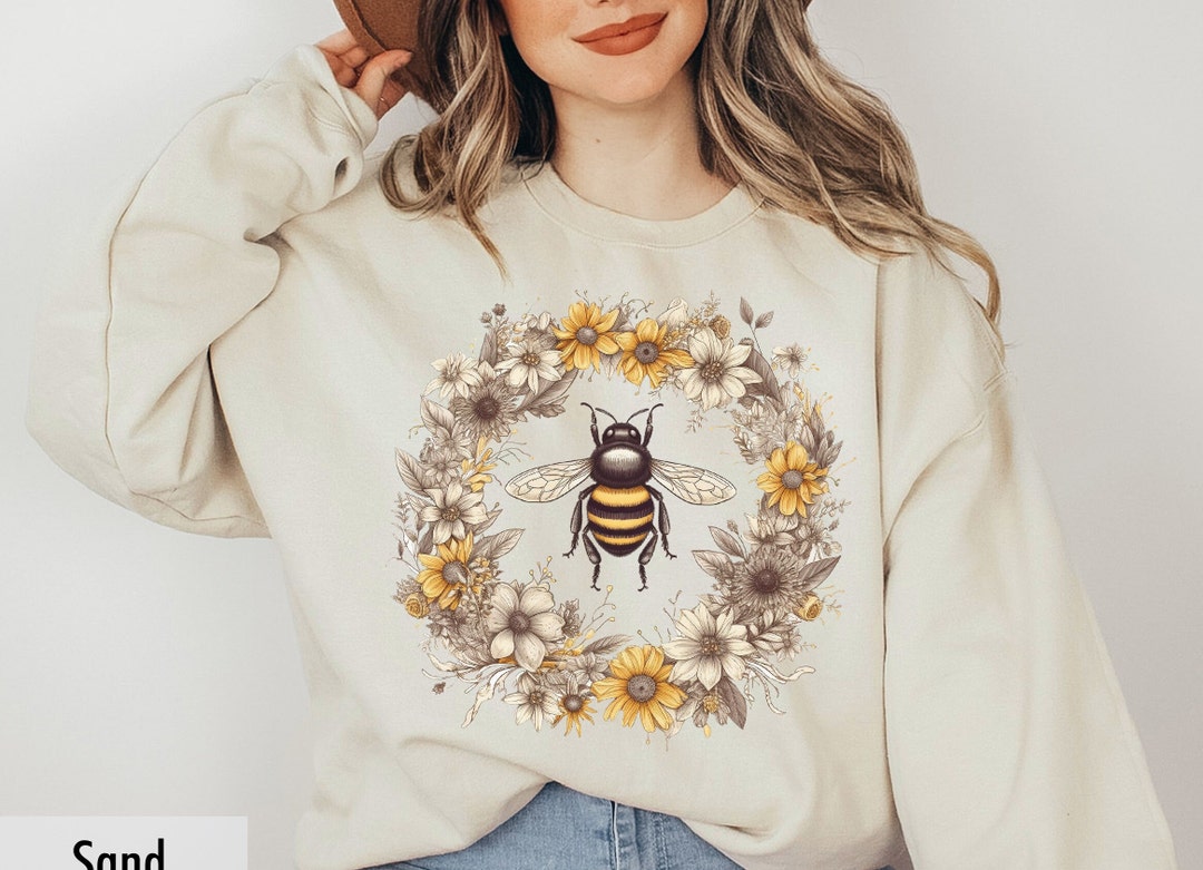 Floral Honey Bee Sweatshirt, Bee and Sunflower Sweatshirt, Bumble Bee ...