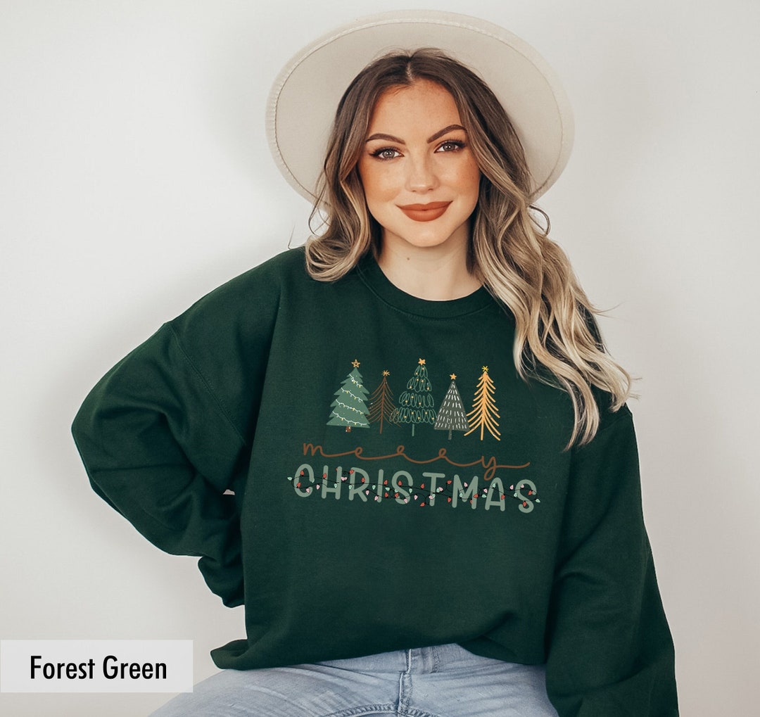Christmas Sweatshirt, Cute Christmas Trees Sweatshirt, Merry Christmas ...