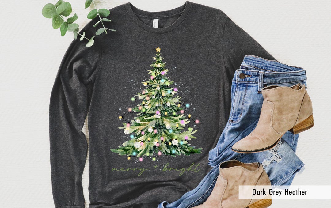 Merry and Bright Trees Long Sleeve Shirt, Christmas Trees Shirt ...