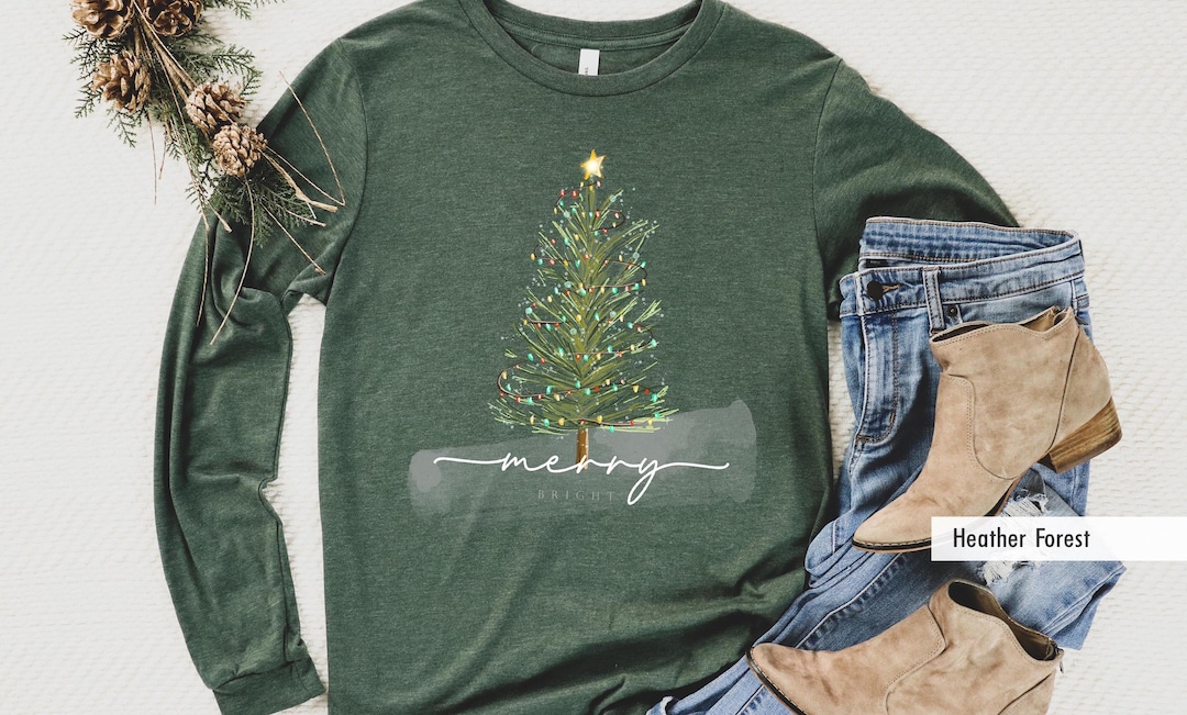 Christmas Tree Long Sleeve Shirt Women's Pine Tree Shirt Holiday Merry ...