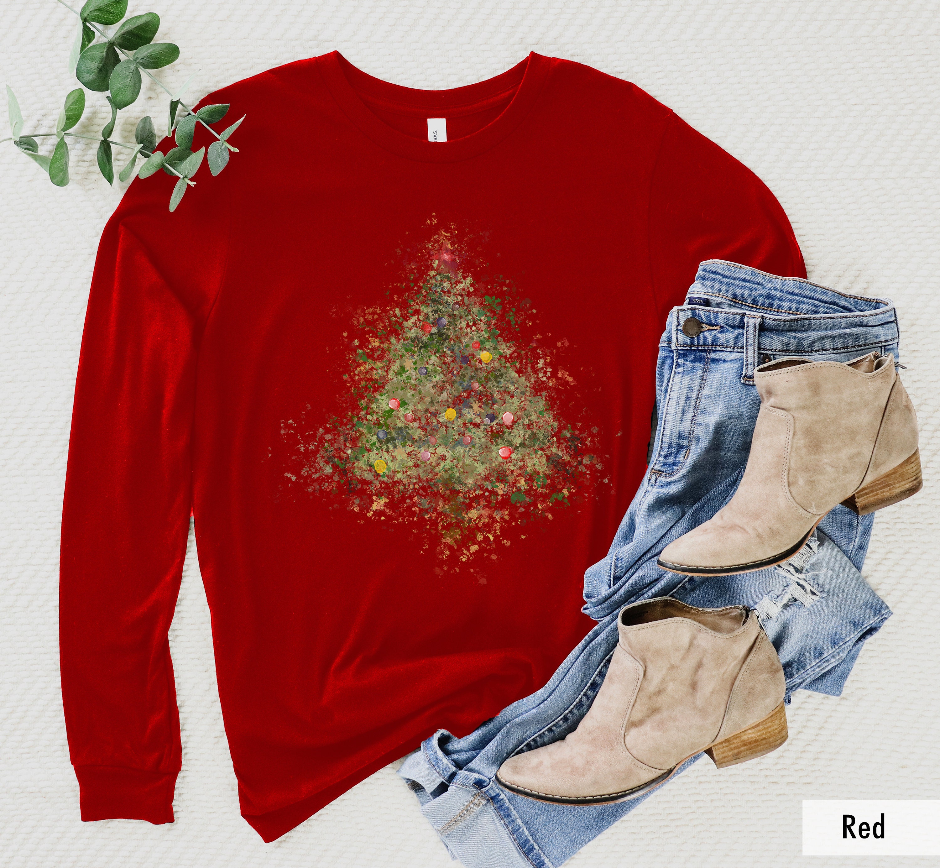 Christmas Shirts for Women, Christmas Long Sleeve Shirt, Christmas Tree ...