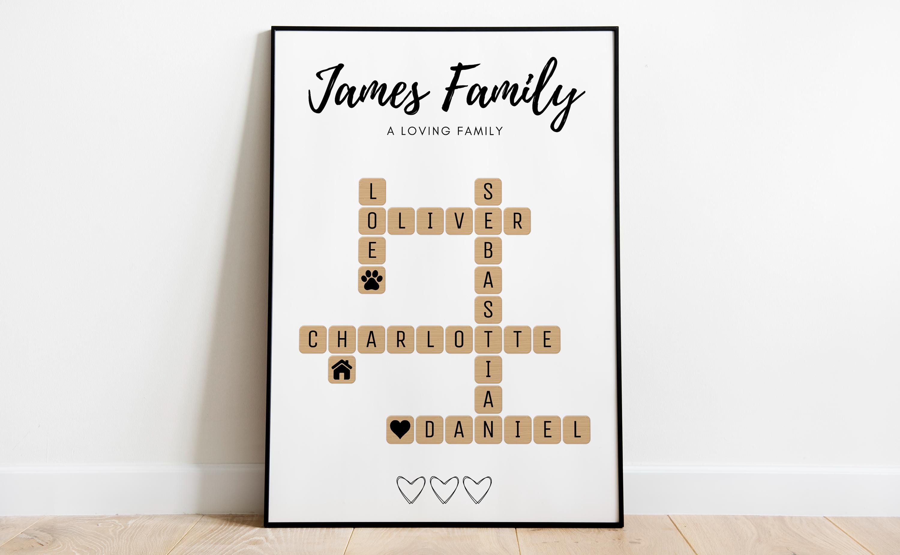 Personalised Scrabble Print, Crosswords Puzzle Poster, Custom Letter ...