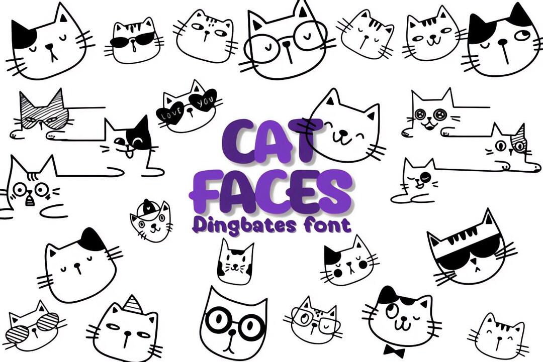 Cat Faces Font, Cute Cat Face Otf Ttf Font, Kitty Face, Cat Face, Otf ...