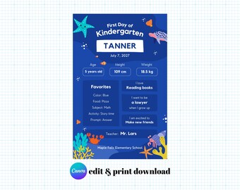 First Day School, Printable Back to School Sign, Boy Child Stats ...