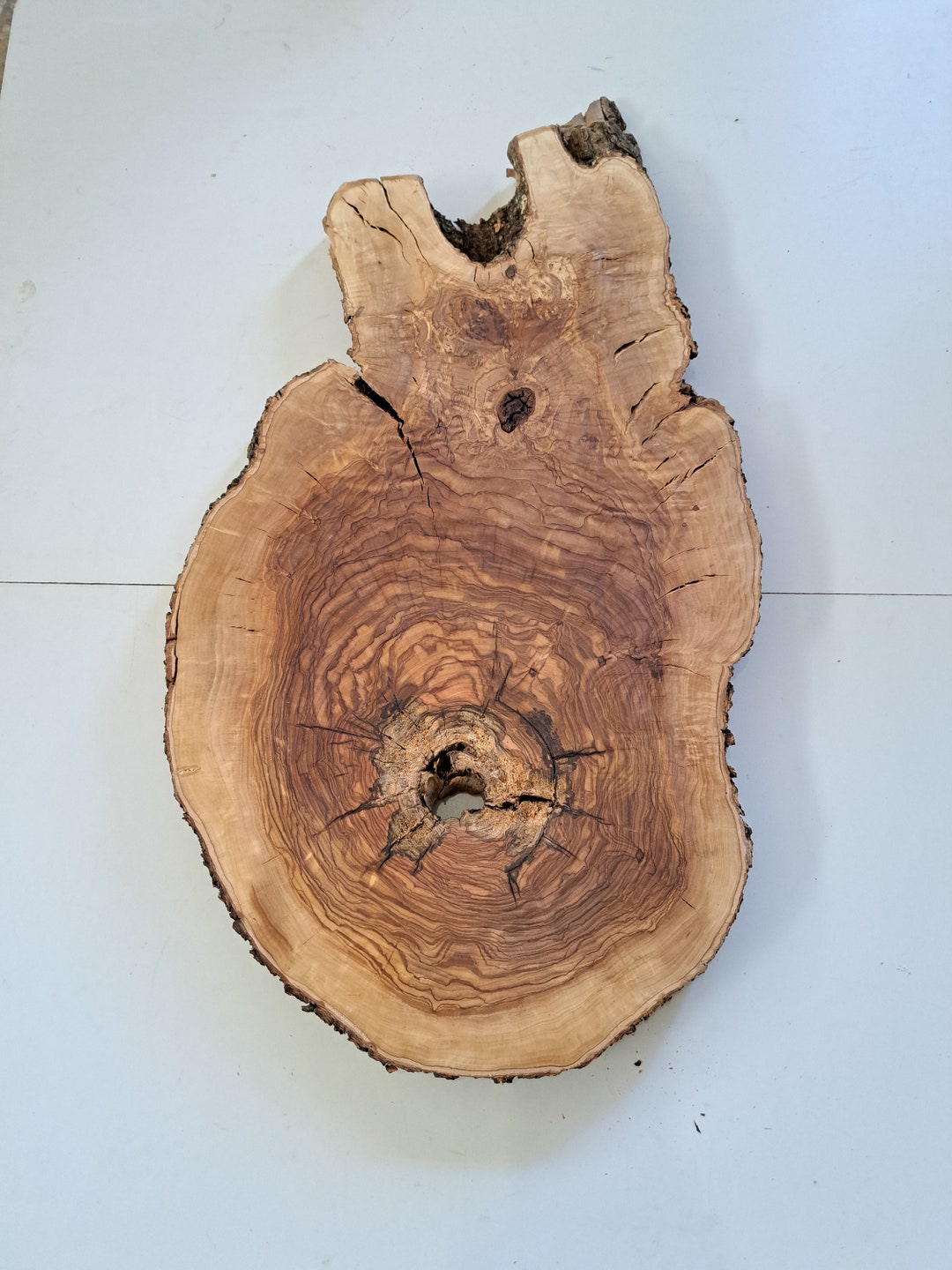 29" Olive Live Edge Wood Slab Live Edge Olive Burl Hole Wood Slice Huge ...