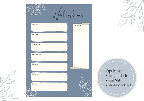 Weekly Planner Optional Magnetic and Wipeable Blue-grey - Etsy