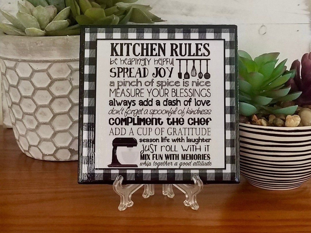 Cute KITCHEN RULES Sign With Black and White Buffalo Check Border ...