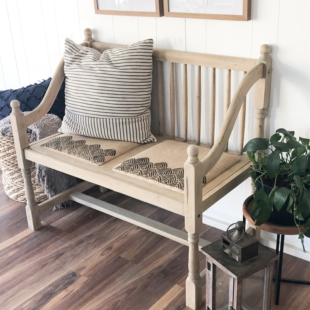 SOLD Farmhouse Burlap Bench - Etsy