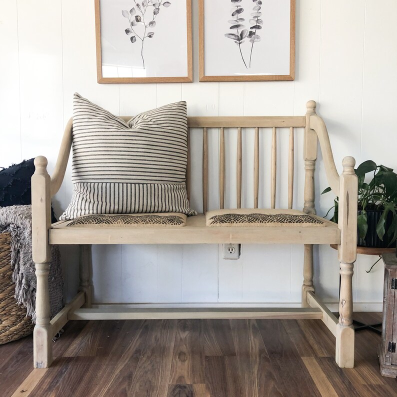 SOLD Farmhouse Burlap Bench - Etsy