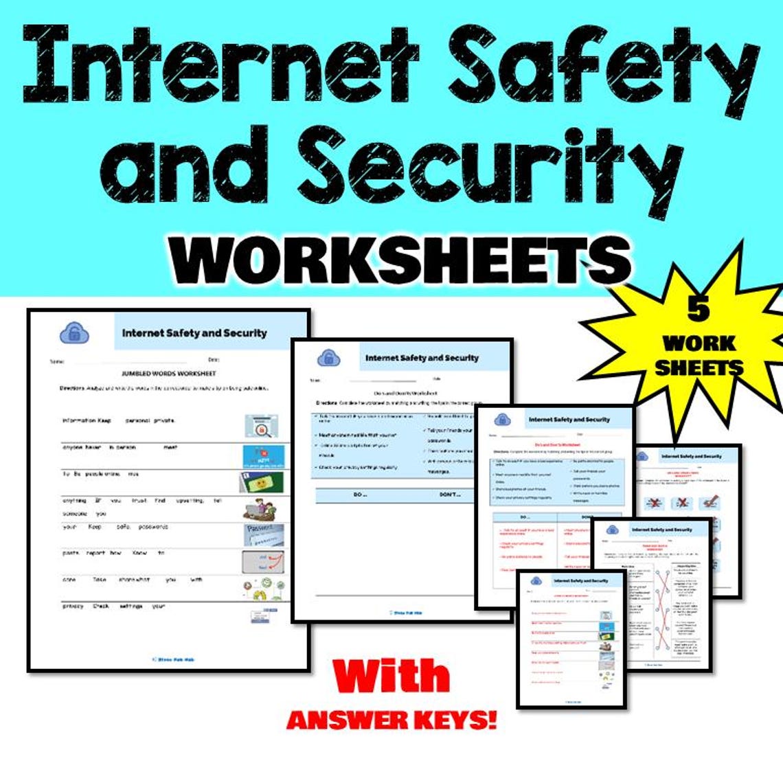 Security and Internet Safety Worksheets, Printable, Unit Test, Instant ...