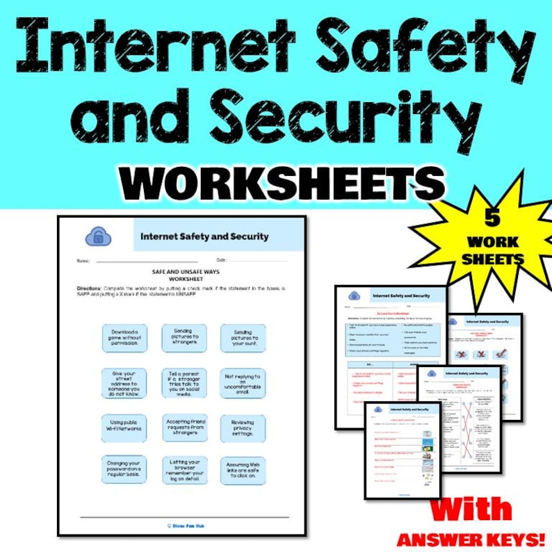 Security and Internet Safety Worksheets, Printable, Unit Test, Instant ...