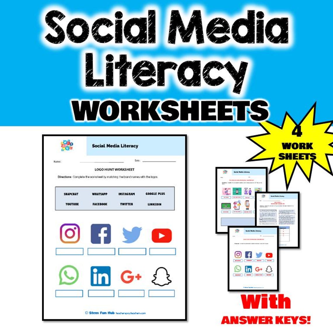 Social Media Safety and Literacy Lesson Bundle, Printables, Instant ...
