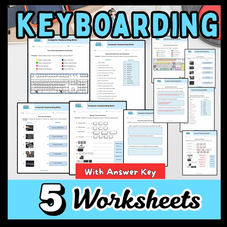 Computer Keyboard Basics and Typing Skills for Beginners Worksheet ...