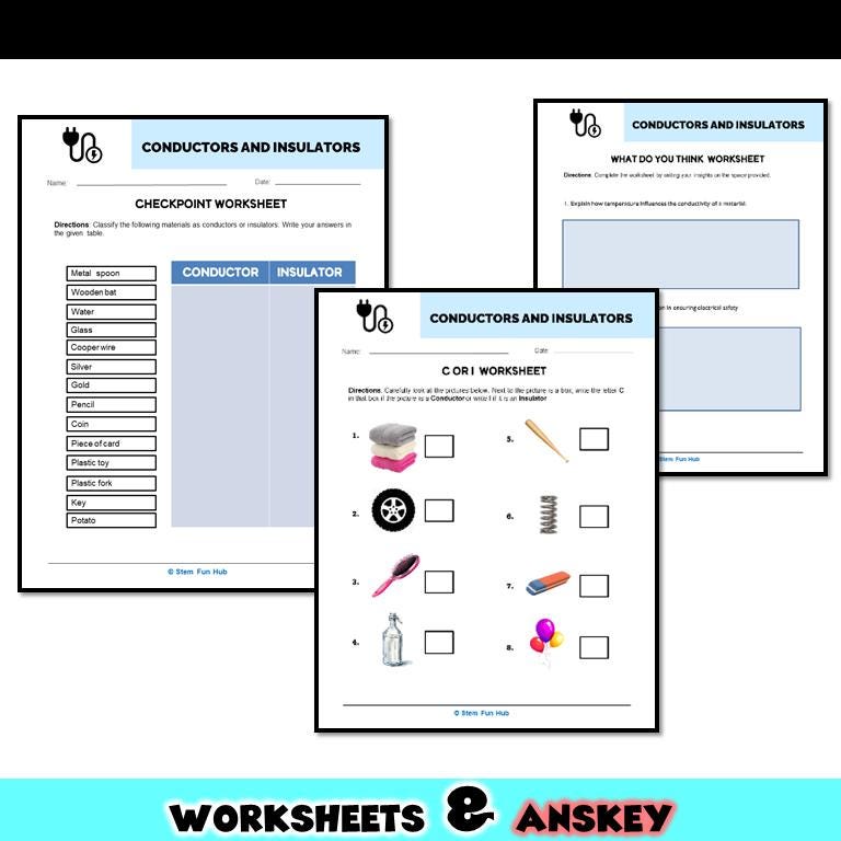 Conductors and Insulators Worksheets Bundle, STEM Workbook, Test Quiz ...