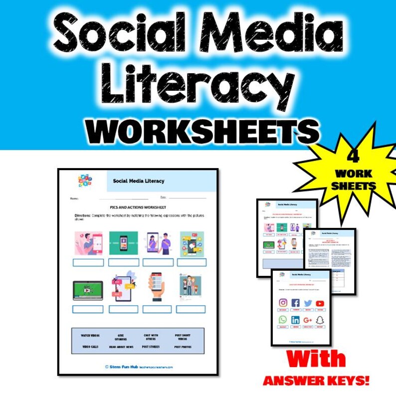 Social Media Safety and Literacy Lesson Bundle, Printables, Instant ...