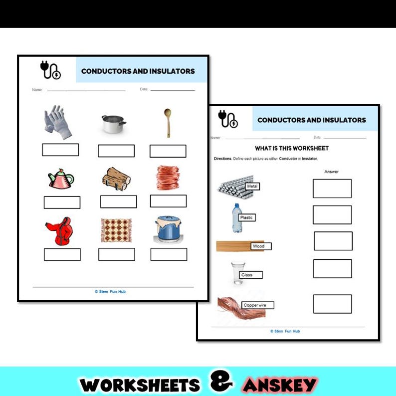 Conductors and Insulators Worksheets Bundle, STEM Workbook, Test Quiz ...