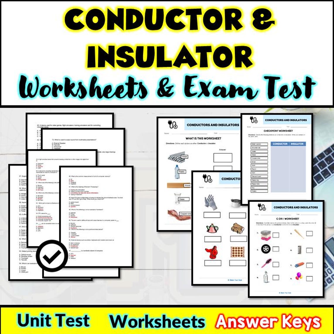 Conductors and Insulators Worksheets Bundle, STEM Workbook, Test Quiz ...