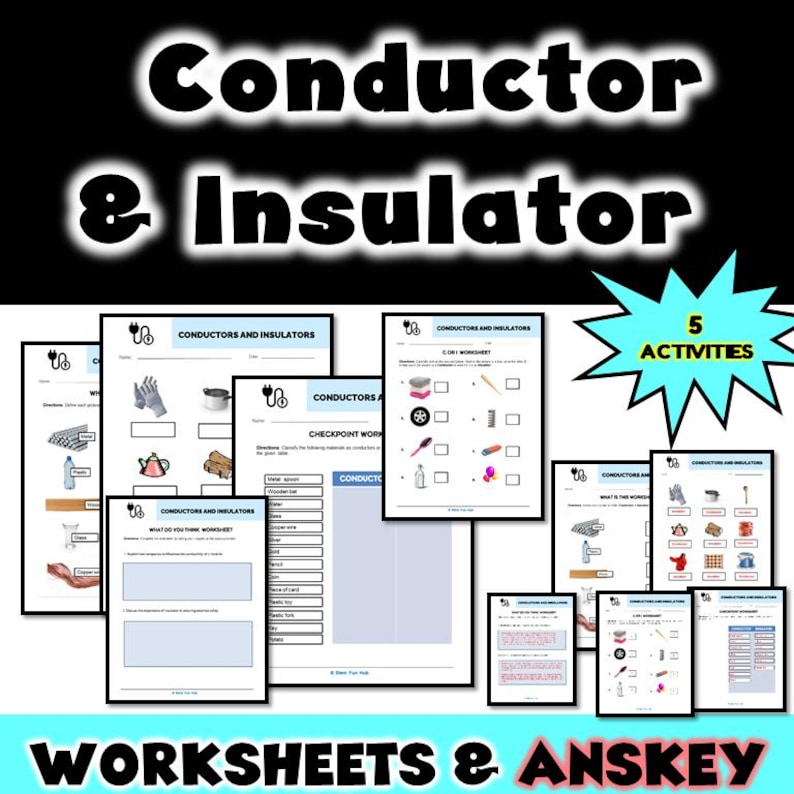 Conductors and Insulators Worksheets Bundle, STEM Workbook, Test Quiz ...