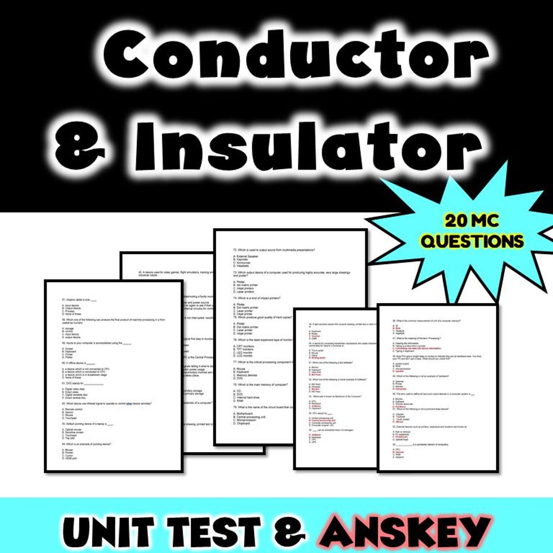 Conductors and Insulators Worksheets Bundle, STEM Workbook, Test Quiz ...