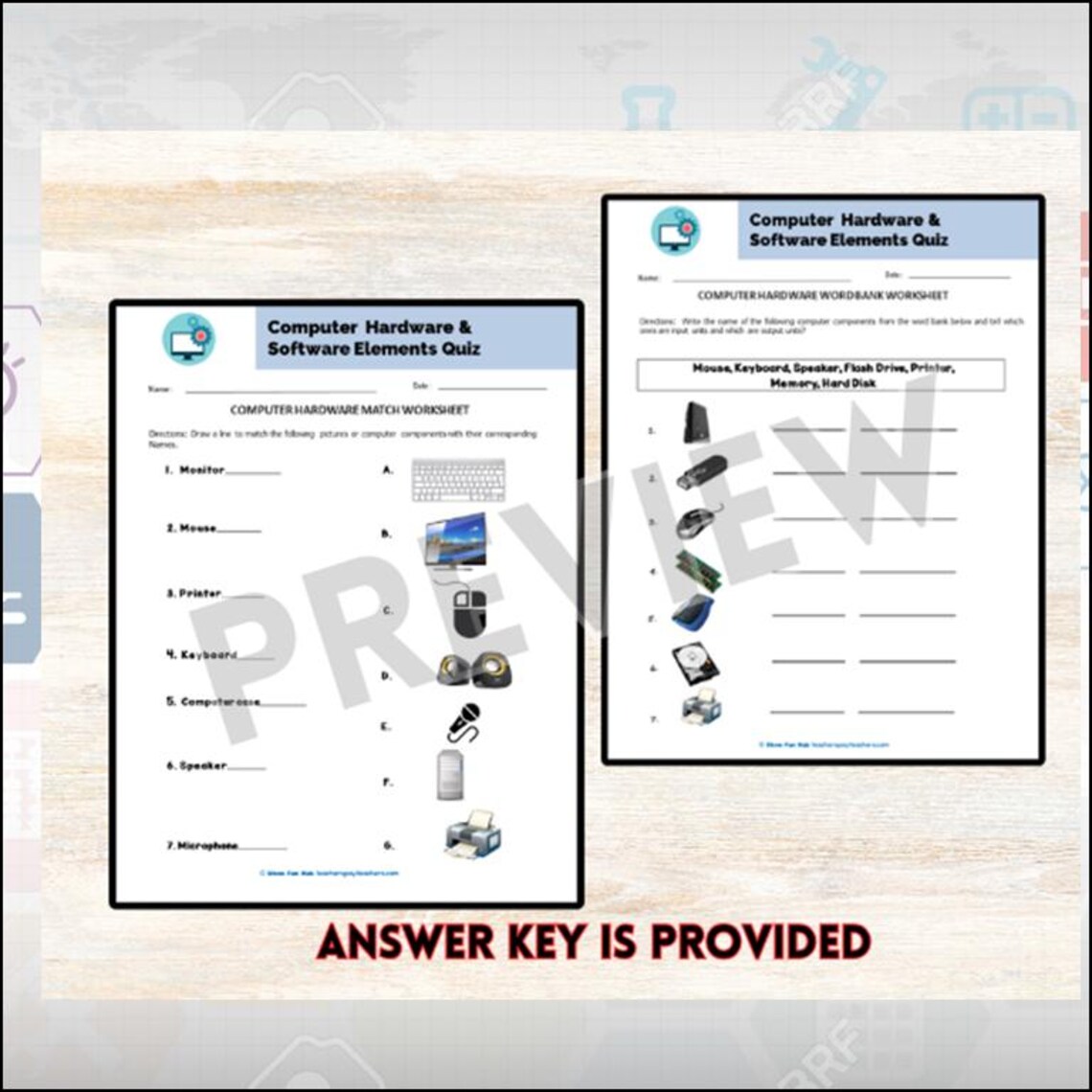 Computer Hardware Parts Worksheet Activity | 4 Worksheets | DIGITAL ...