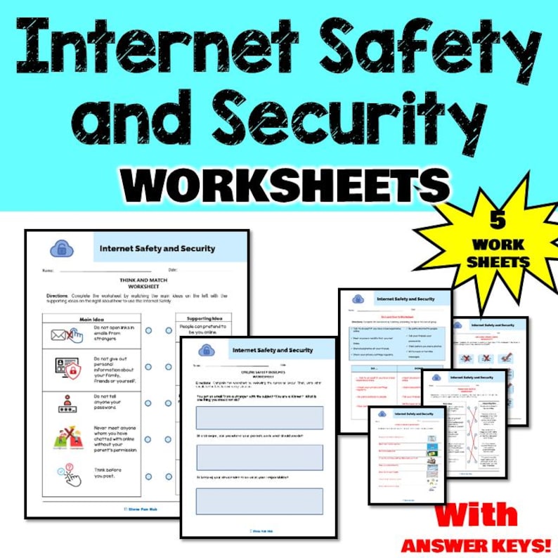 Security and Internet Safety Worksheets, Printable, Unit Test, Instant ...
