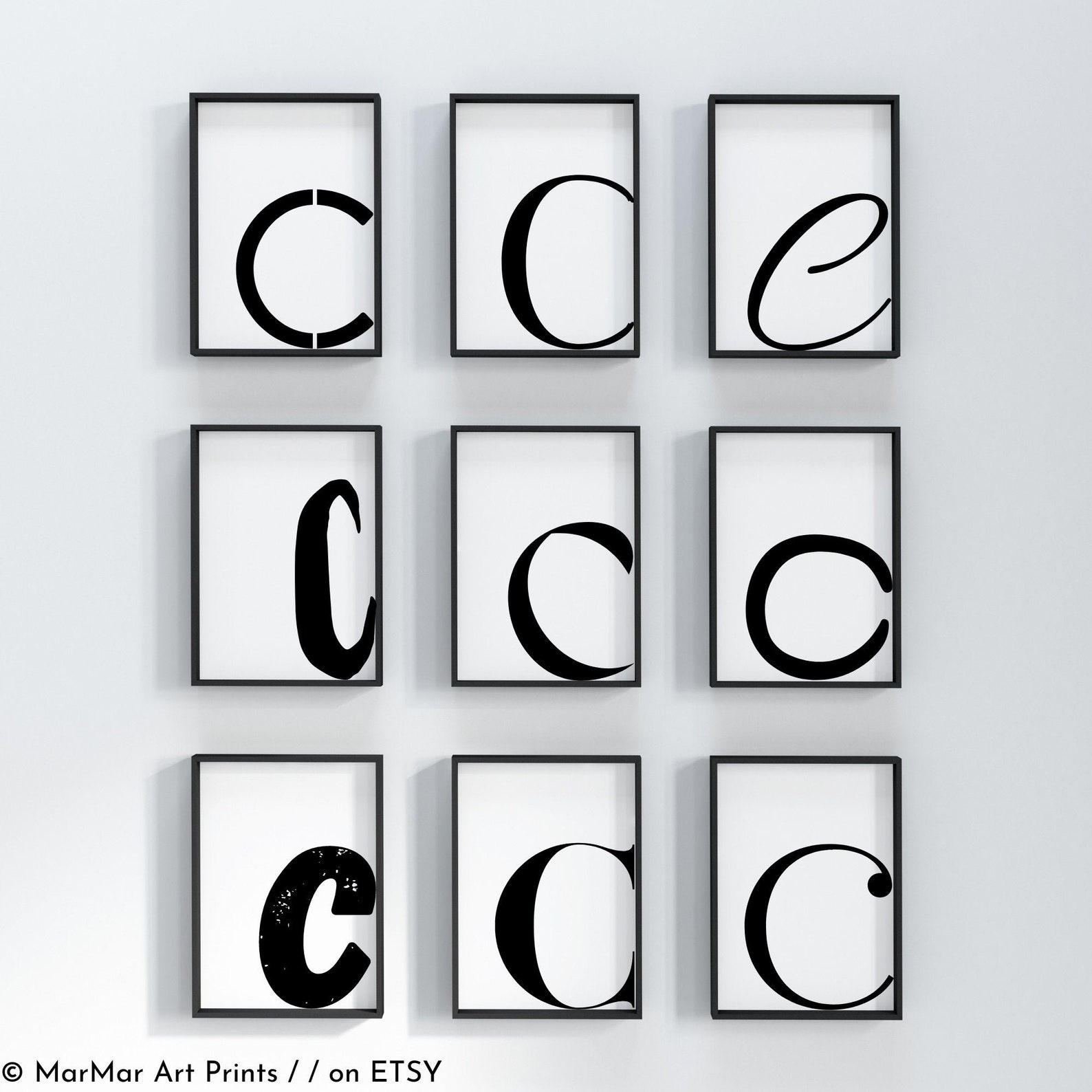 Letter C Printable Wall Art, Printable Set of 9, Alphabet Initial C ...