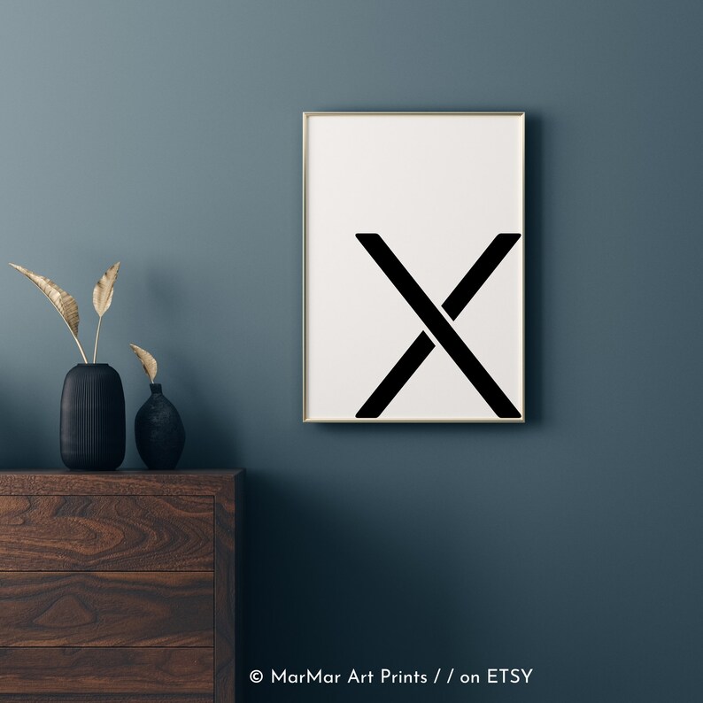 Letter X Printable Art, Typography Poster, Monochrome X Letter Print ...