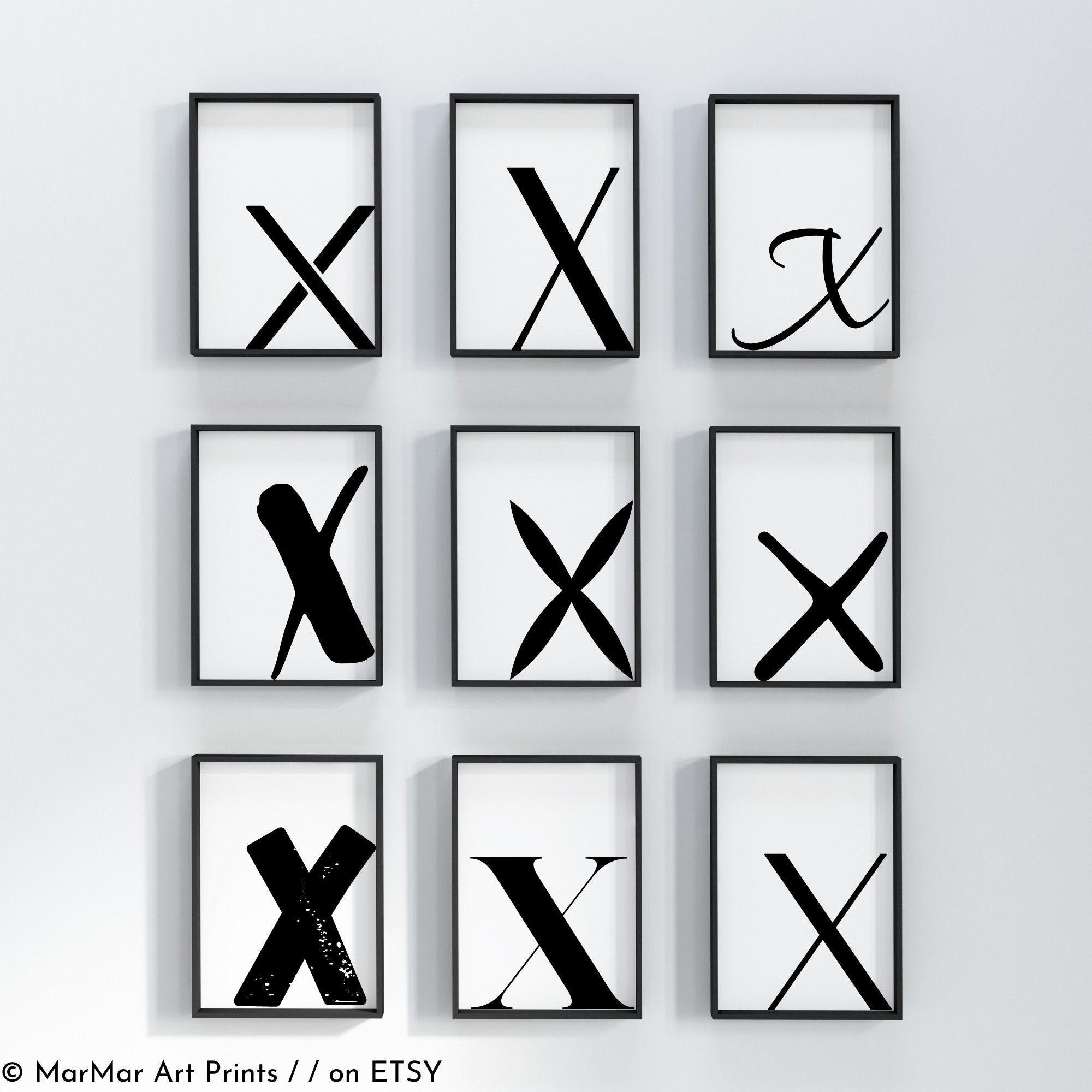 Letter X Printable Art, Typography Poster, Monochrome X Letter Print ...