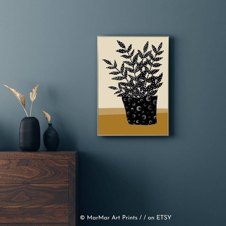 Printable Botanical Art, Polkadot Wall Art, Tropical Plant Art ...