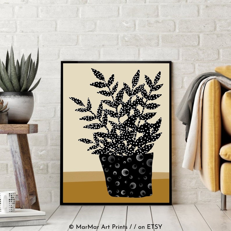 Printable Botanical Art, Polkadot Wall Art, Tropical Plant Art ...