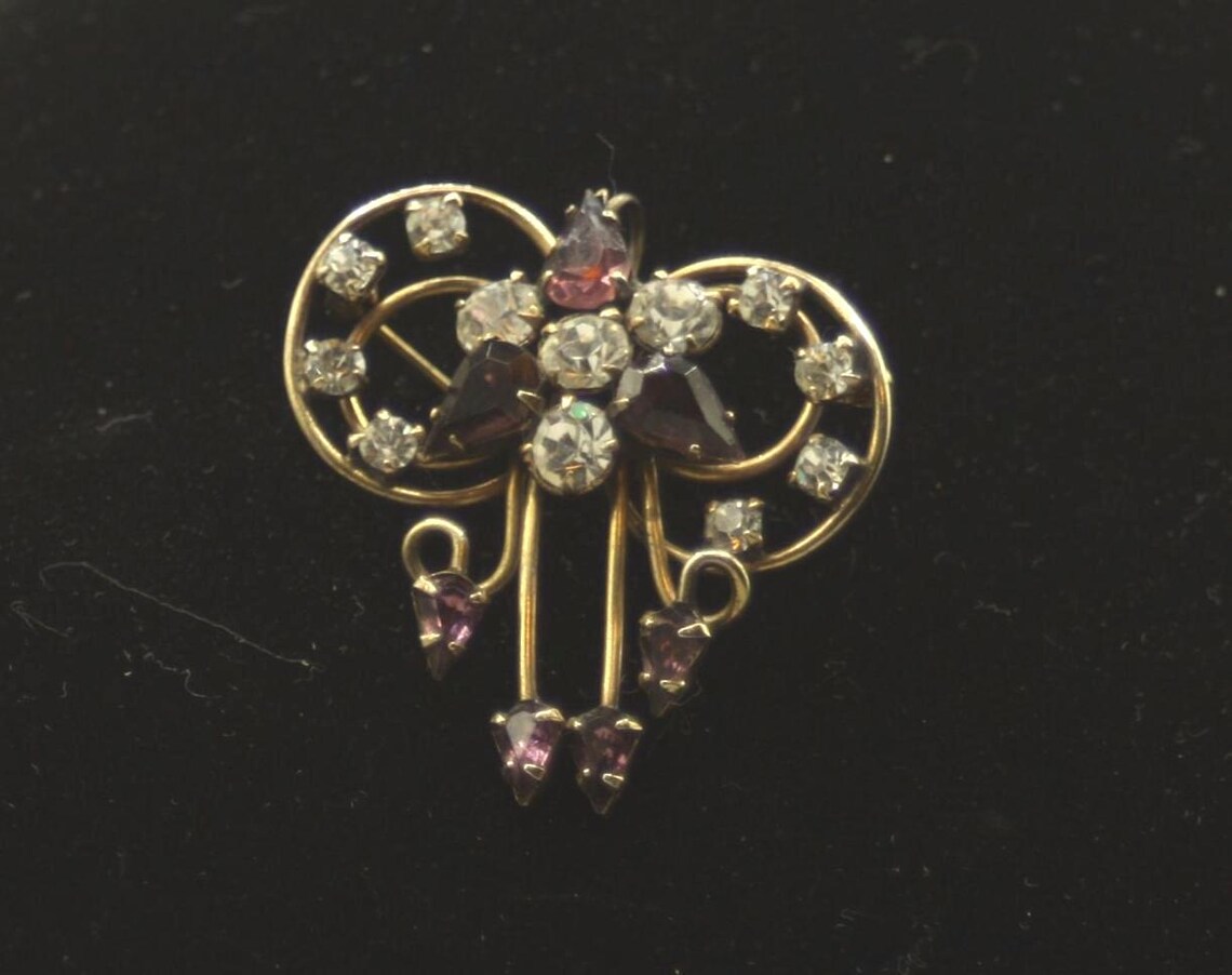 Vintage, P&F Art Nouveau Revival Purple and Crystal Stone Brooch - Etsy