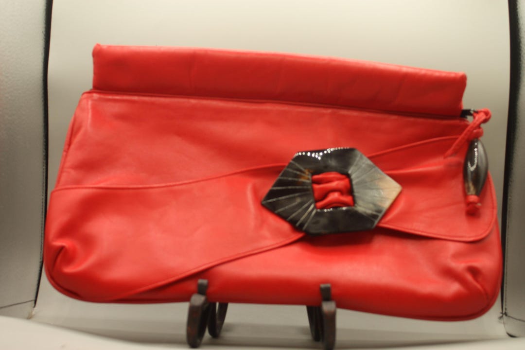 Vintage, Cherry Red Jerry Moss Leather Clutch - Etsy