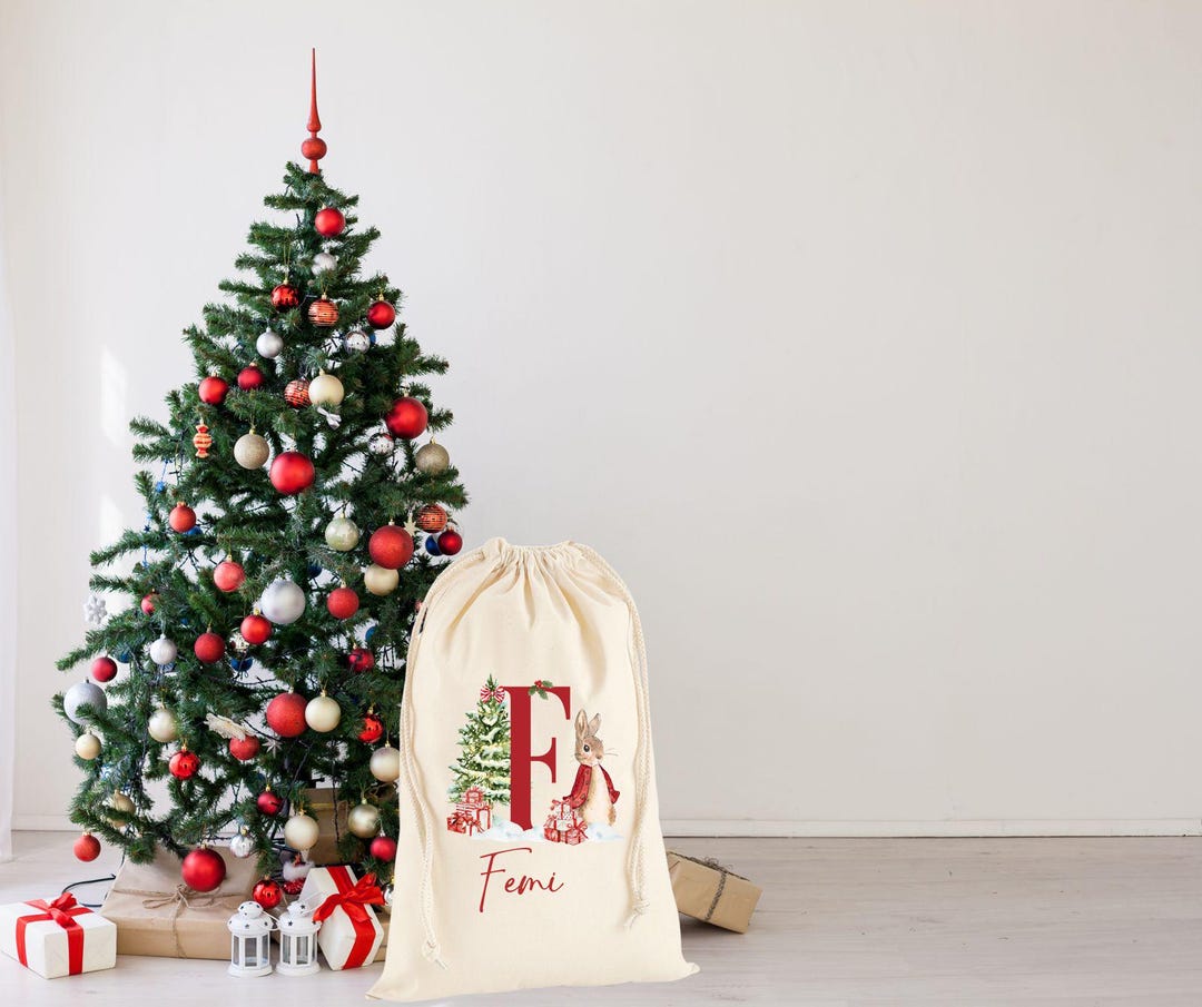 Personalized Christmas Santa Sack: Initial Letter, Bunny or Teddy - Etsy
