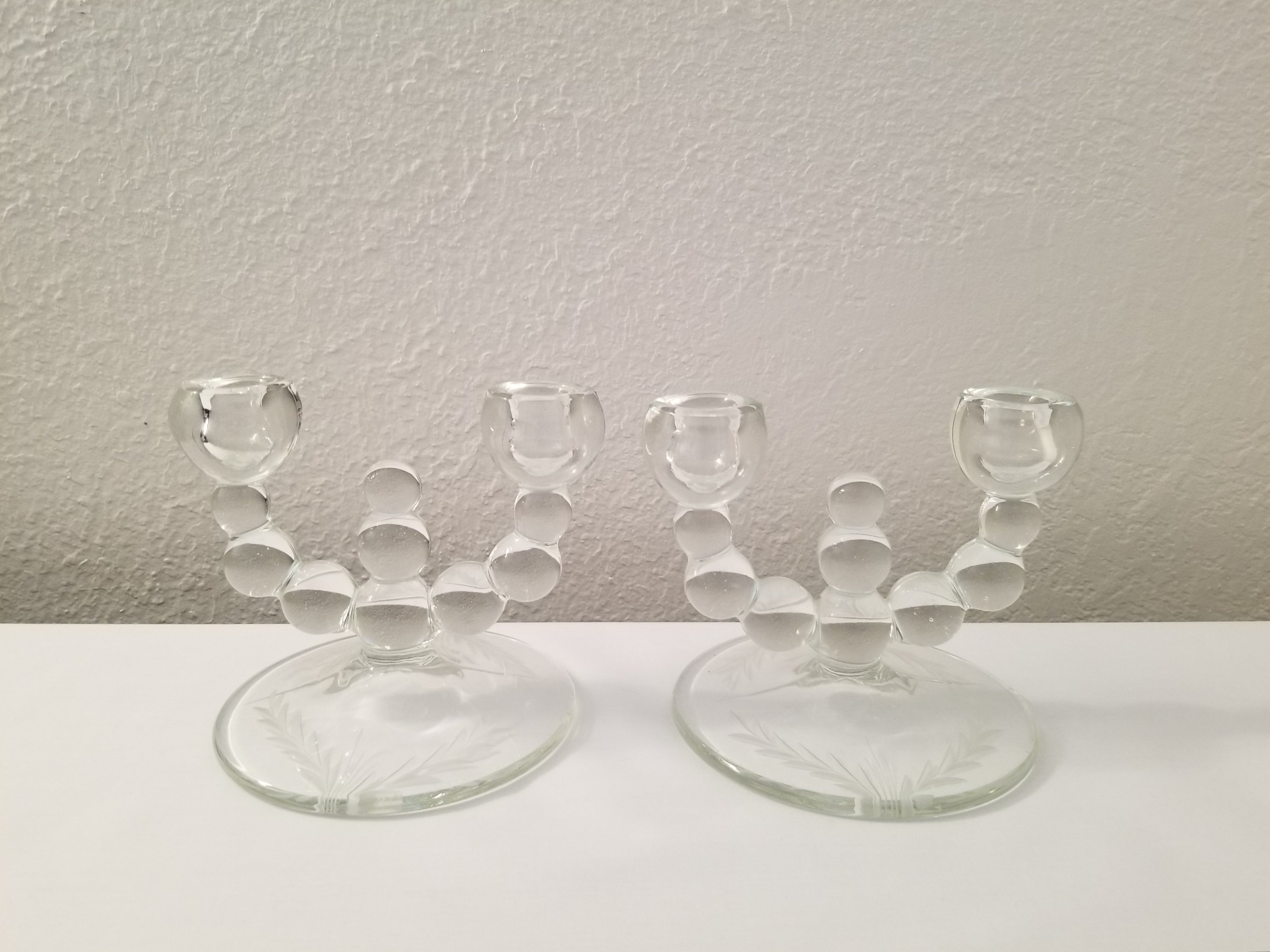 Vintage Imperial Ball Candlewick Stem Double Candlestick Etched Leaf ...